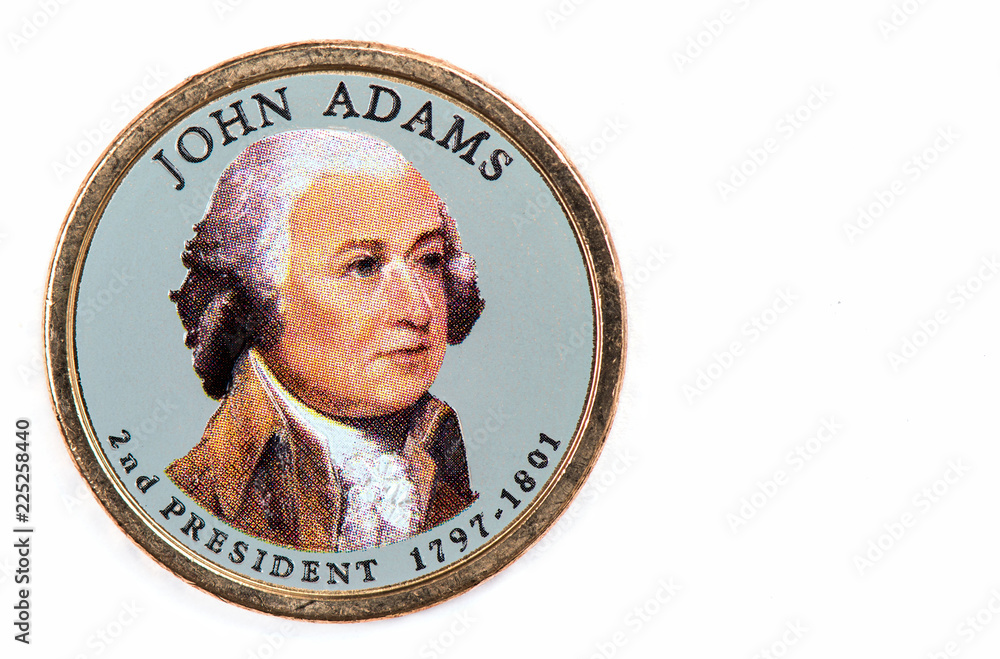 John Adams Presidential Dollar, USA coin a portrait image of JOHN ADAMS ...