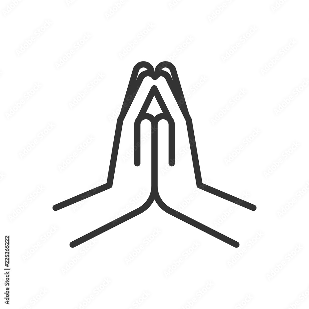 Hands praying icon. Vector thin line illustration. Religious gesture ...