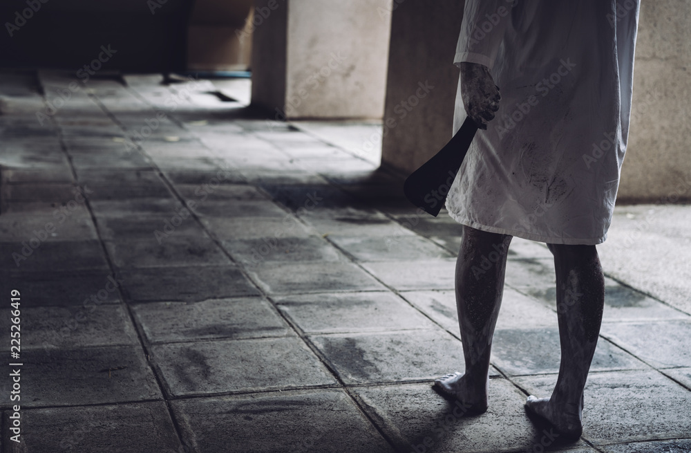 Horror of ghost woman hold knife death movie halloween festival in the ...