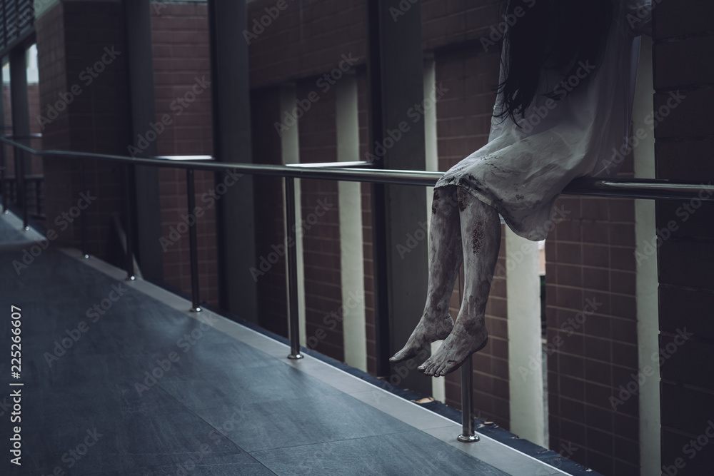 Horror scene of ghost woman death movie halloween festival in the dark ...