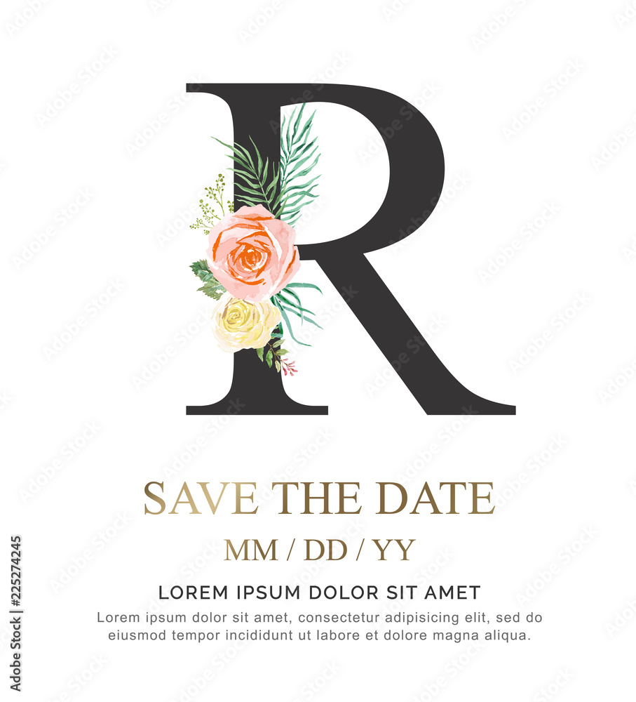 Alphabet R flower font made of paint floral and leaf watercolor on ...