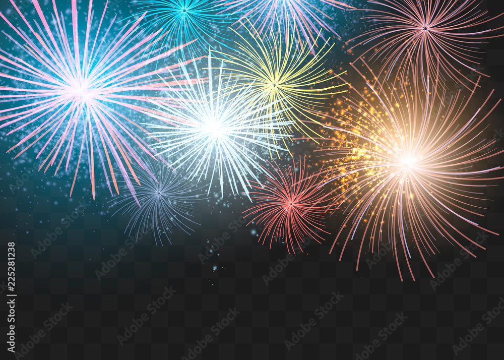 set of isolated vector fireworks on a transparent background. Stock ...