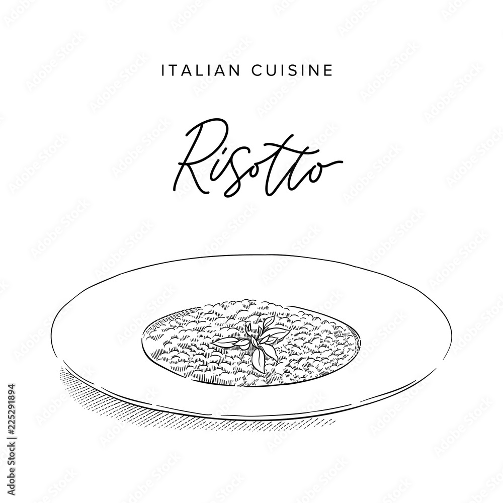 Vetor de risotto on a plate, sketch style vector illustration do Stock ...