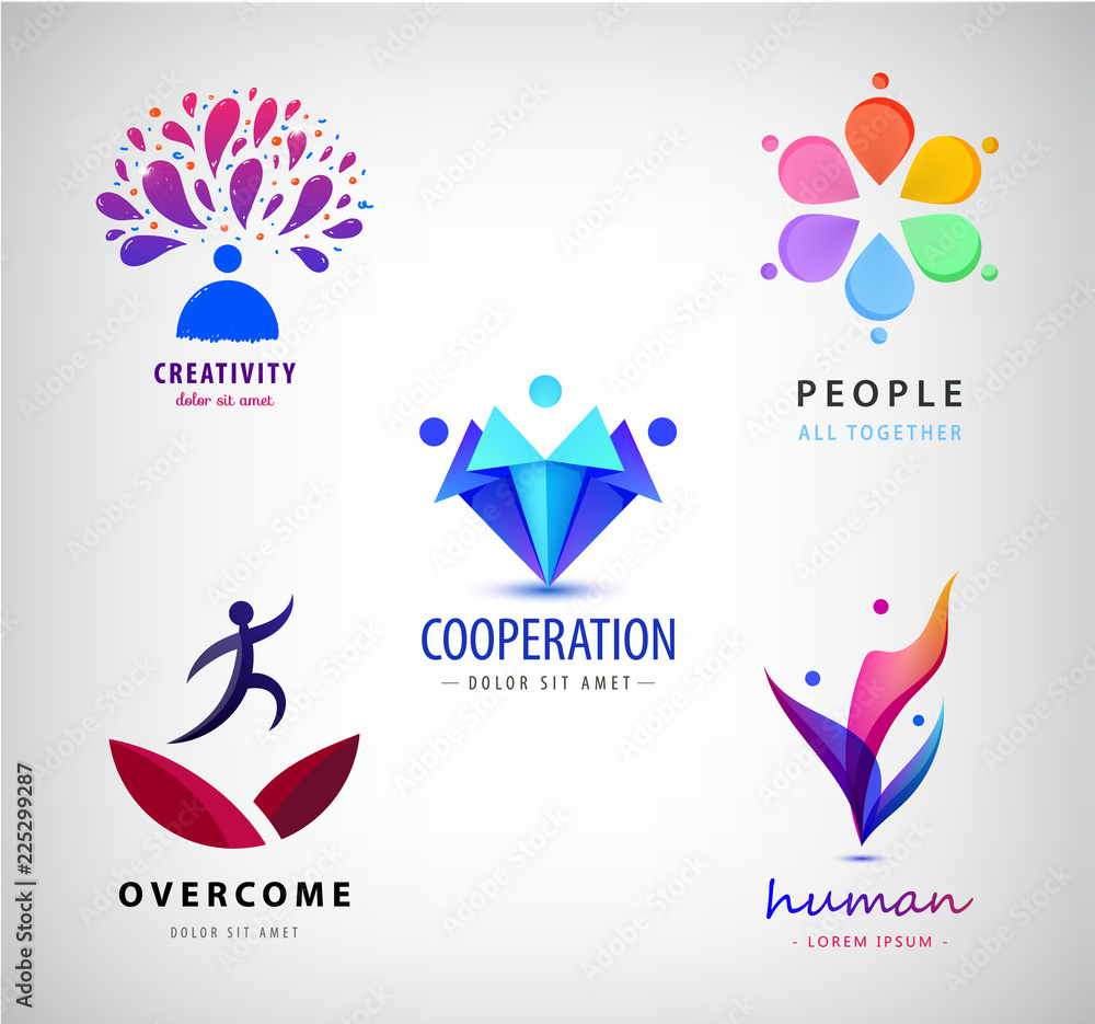 Vector set logos. Creative team, creative mind, people together ...