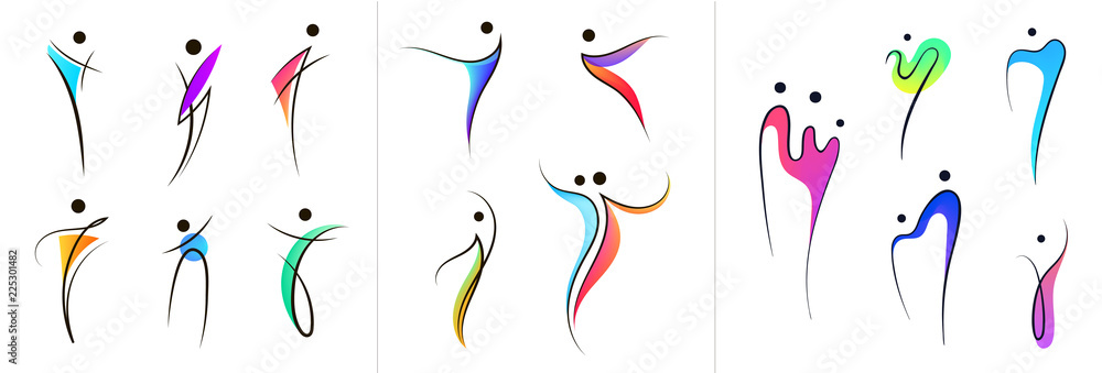Vector set human body logos, people shapes, linear colorful stylezid ...