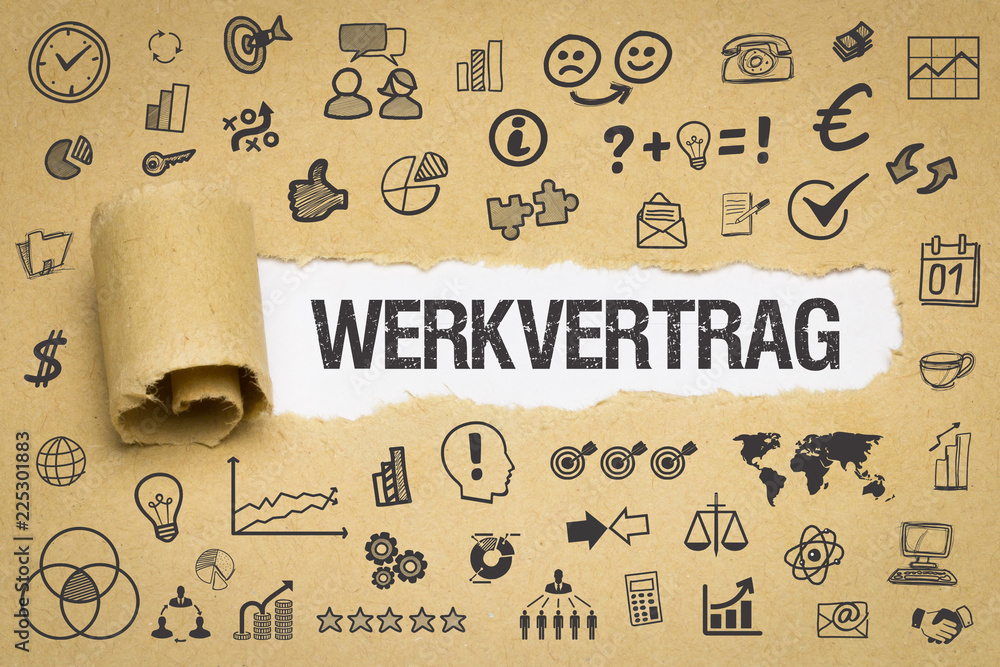 Werkvertrag / Papier mit Symbole Stock Photo | Adobe Stock