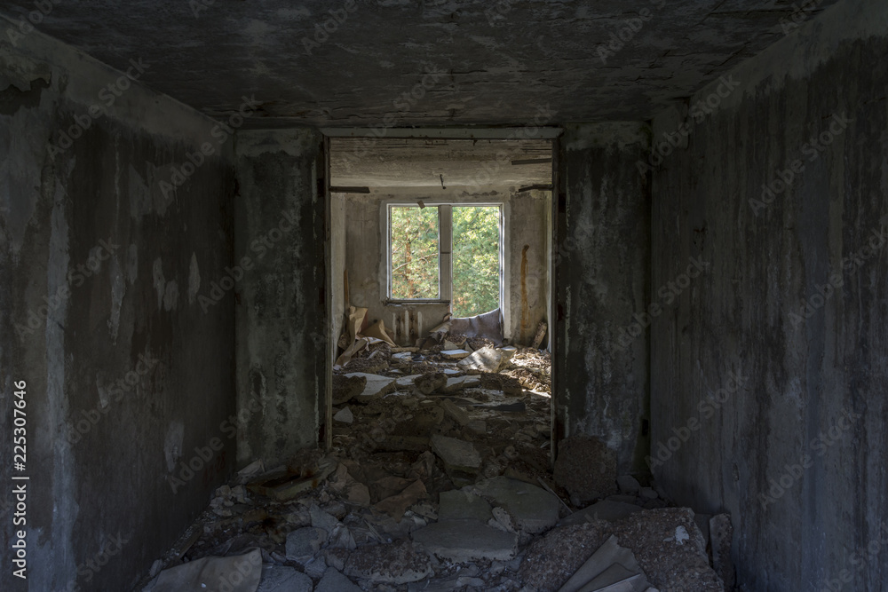 Old dirty broken ruined abandoned building inside among Bog, Facade ...