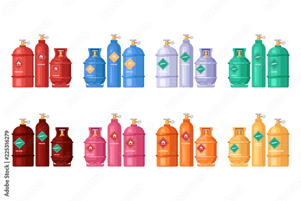 Vetor de Gas storage, cylinder containers set. Vector flat illustration ...