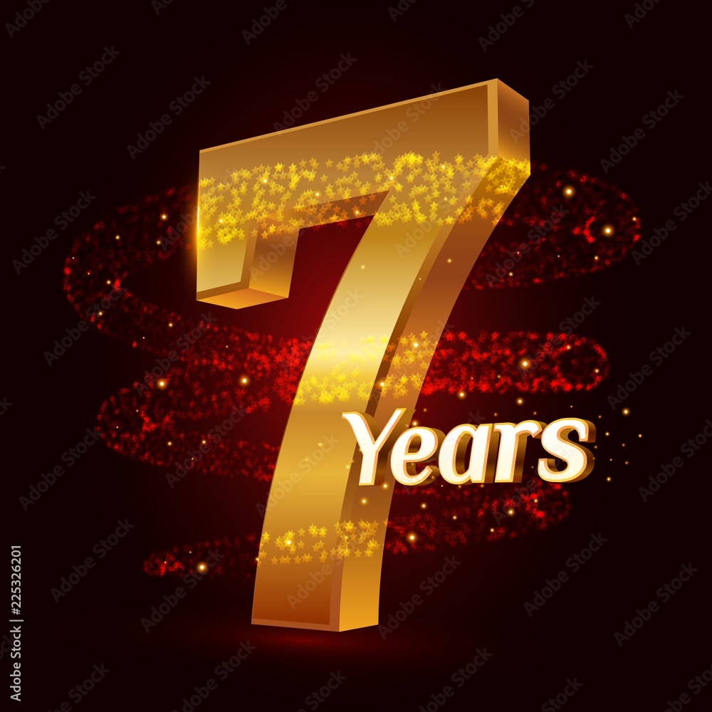 7 years golden anniversary 3d logo celebration with Gold glittering ...