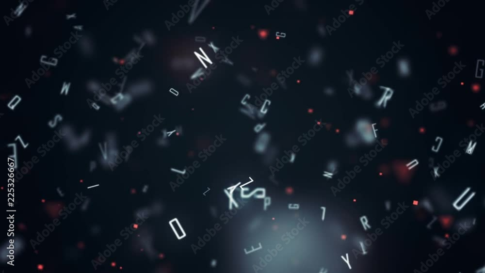 Abstract background animation with flying letters. Motion design with ...