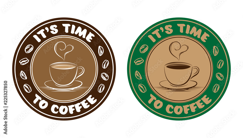 Coffee time drawing cup and bean illustration label sticker vector ...