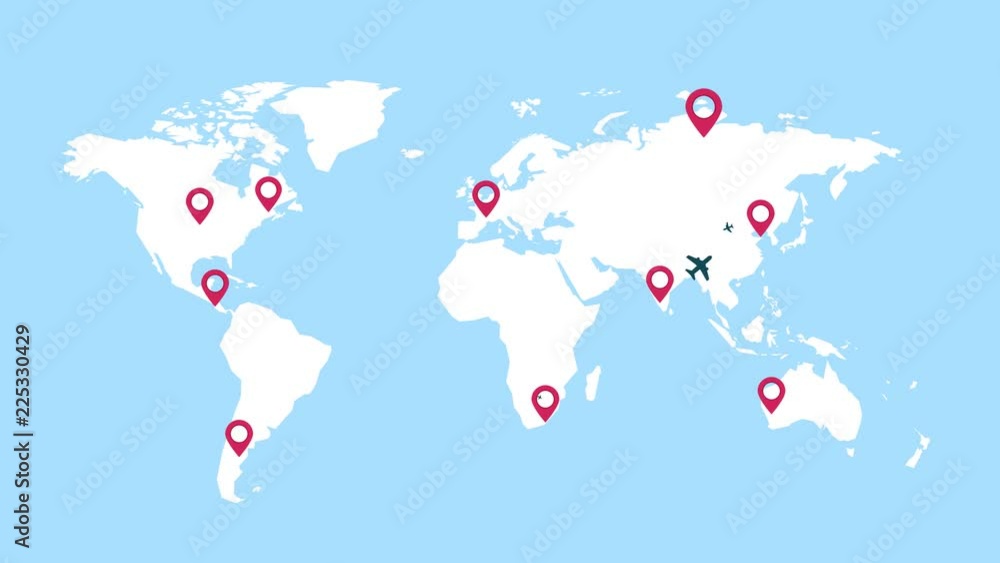 airplanes flying around world flat traveler's motion background concept ...