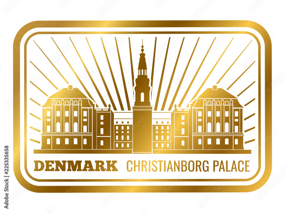 Gold Danish palace silhouette isolated on white background. Vector ...