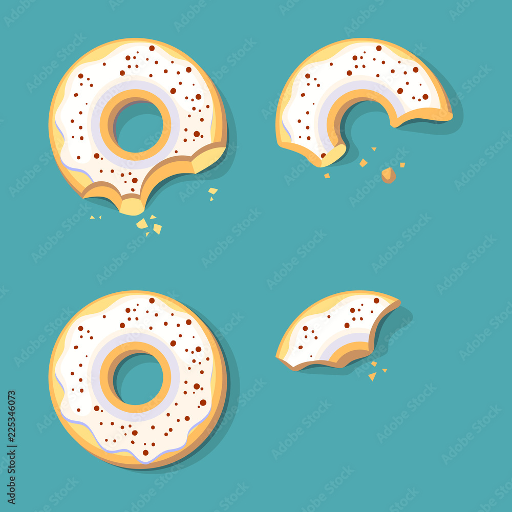 eating donuts. glazed sweet fast food ring cake vector cartoon ...