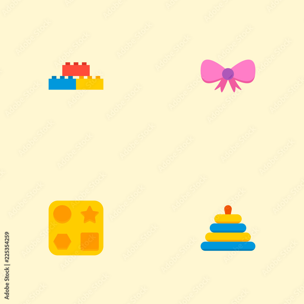 Set of child icons flat style symbols with baby toy, pyramid, lego and ...