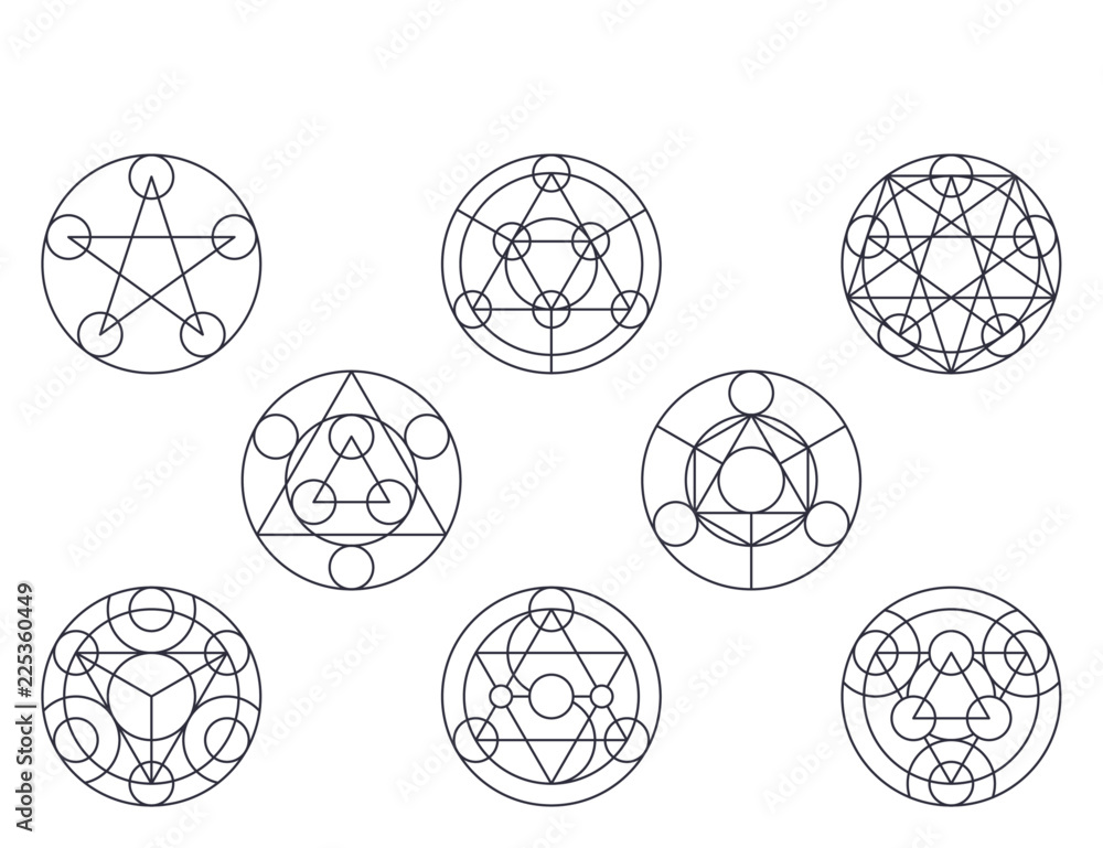 Sacred Geometry Vector Collection - Black isolated on white Stock ...