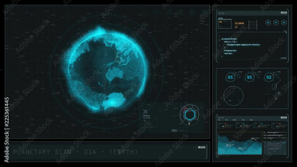 Seamlessly Looped Planet Earth Scan - Sci-Fi Heads Up Display HUD Stock ...