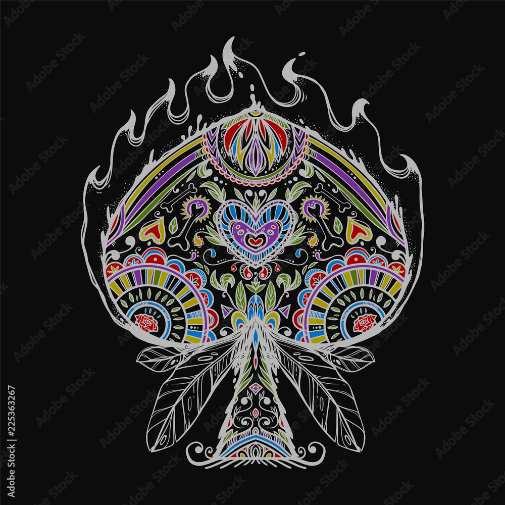 The beautiful graphic peak sign. Peak suit. Day of the Dead style. Can ...