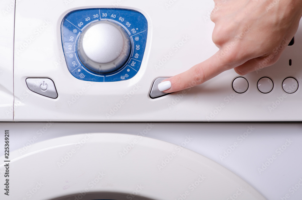 Washing machine button female hand housework household technology ...
