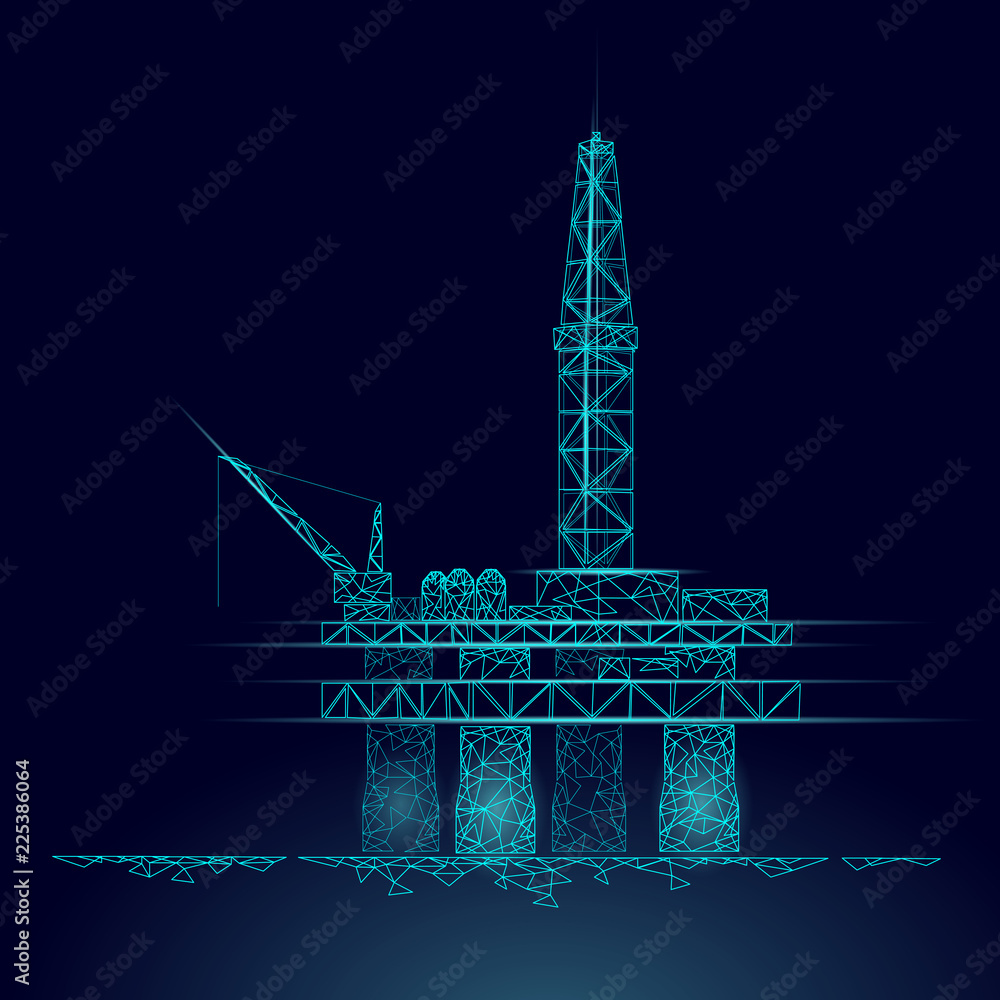 Ocean oil gas drilling rig low poly business concept. Finance economy ...