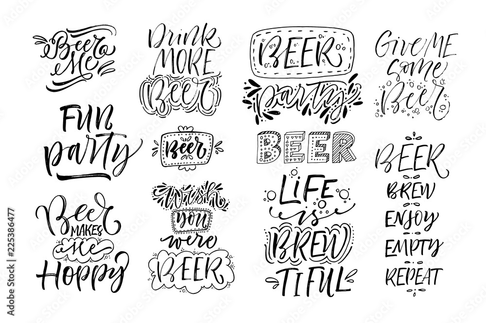 Set of beer phrases. Hand drawn vector quotes about beer and ...