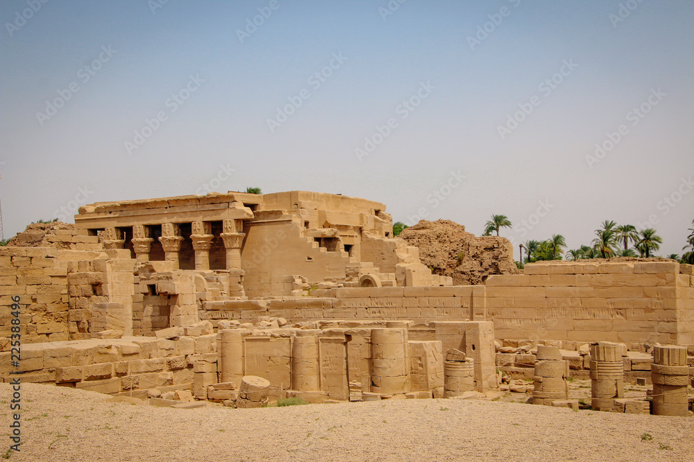 The ruins of the beautiful ancient temple of Dendera or Hathor Temple ...