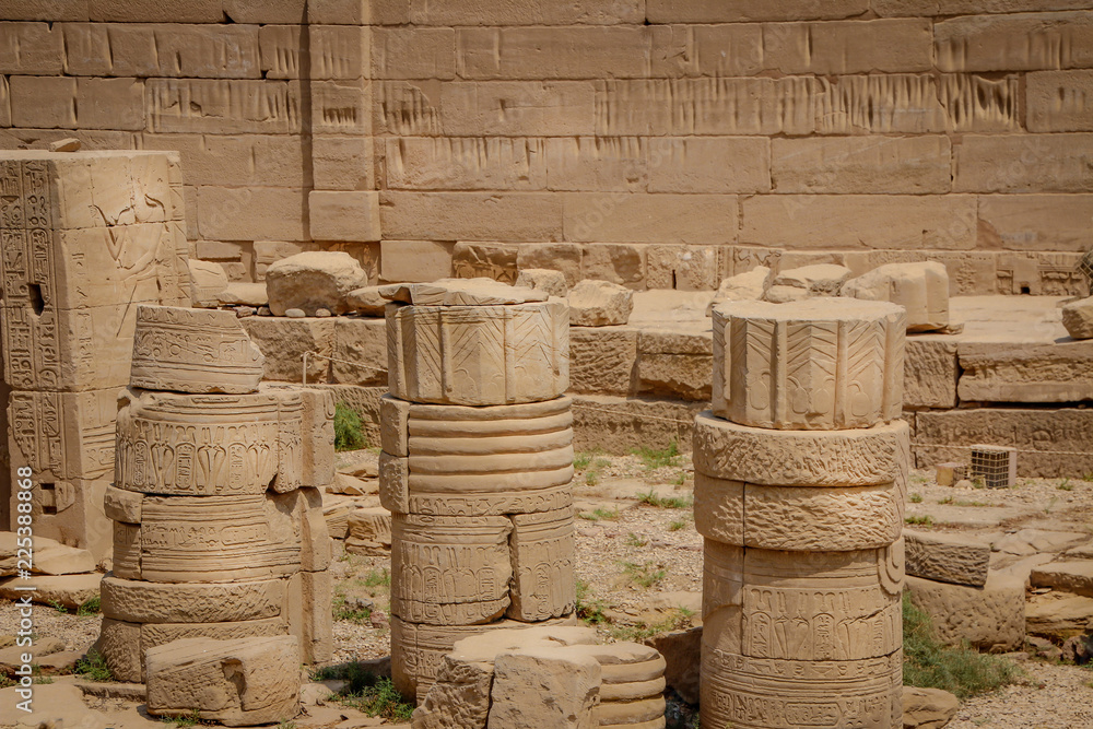 The ruins of the beautiful ancient temple of Dendera or Hathor Temple ...