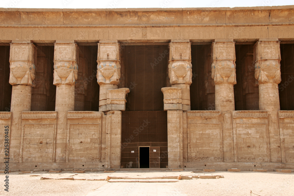 The ruins of the beautiful ancient temple of Dendera or Hathor Temple ...