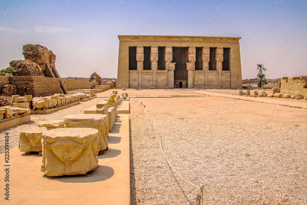 The ruins of the beautiful ancient temple of Dendera or Hathor Temple ...