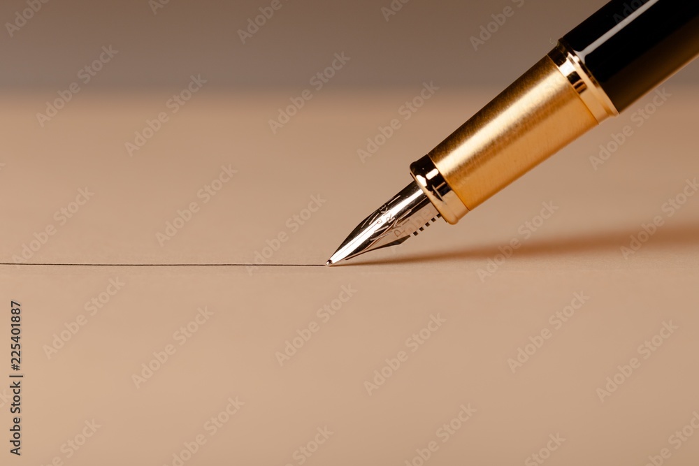 Parker Fountain Pen Draws a Straight Line on the Brown Stock Photo ...