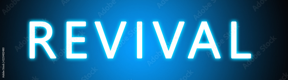 Revival - glowing white text on blue background Stock Illustration ...
