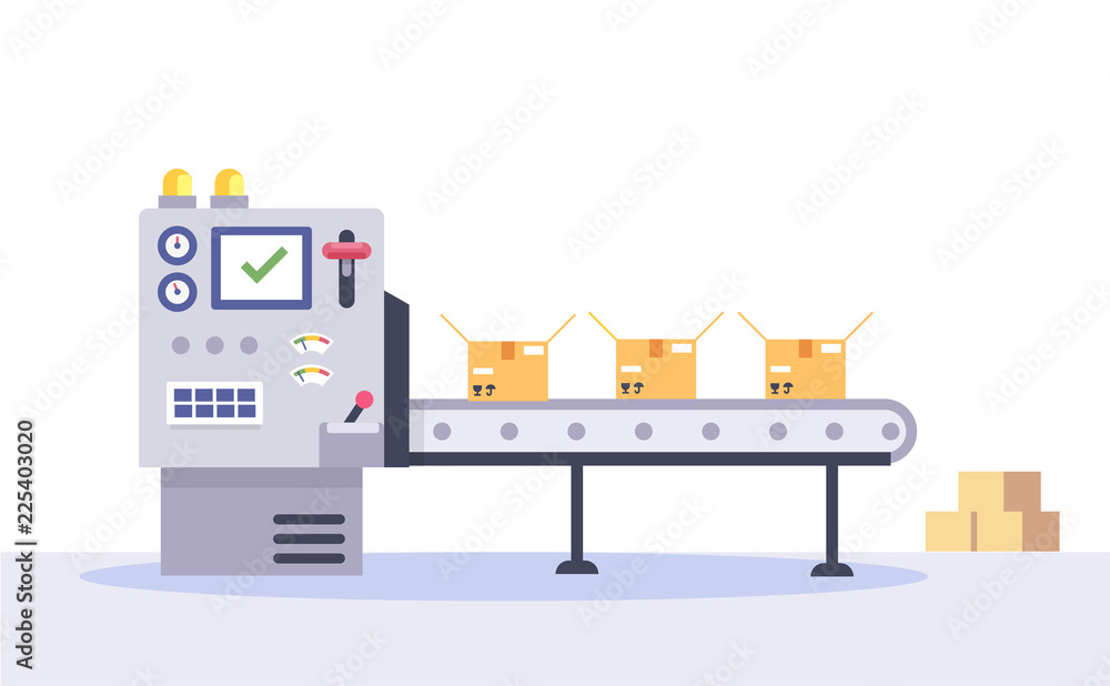 Technology and packing concept in flat style. Industrial machine vector ...