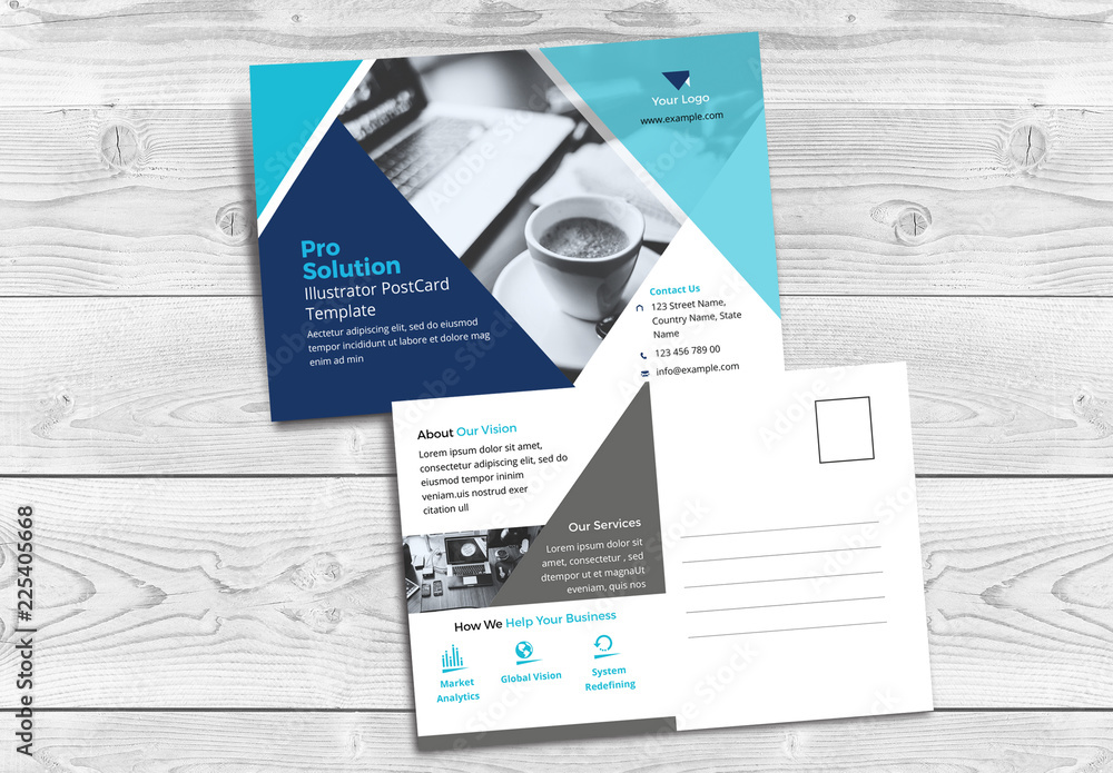 Postcard Layout with Diagonal Elements Stock Template | Adobe Stock
