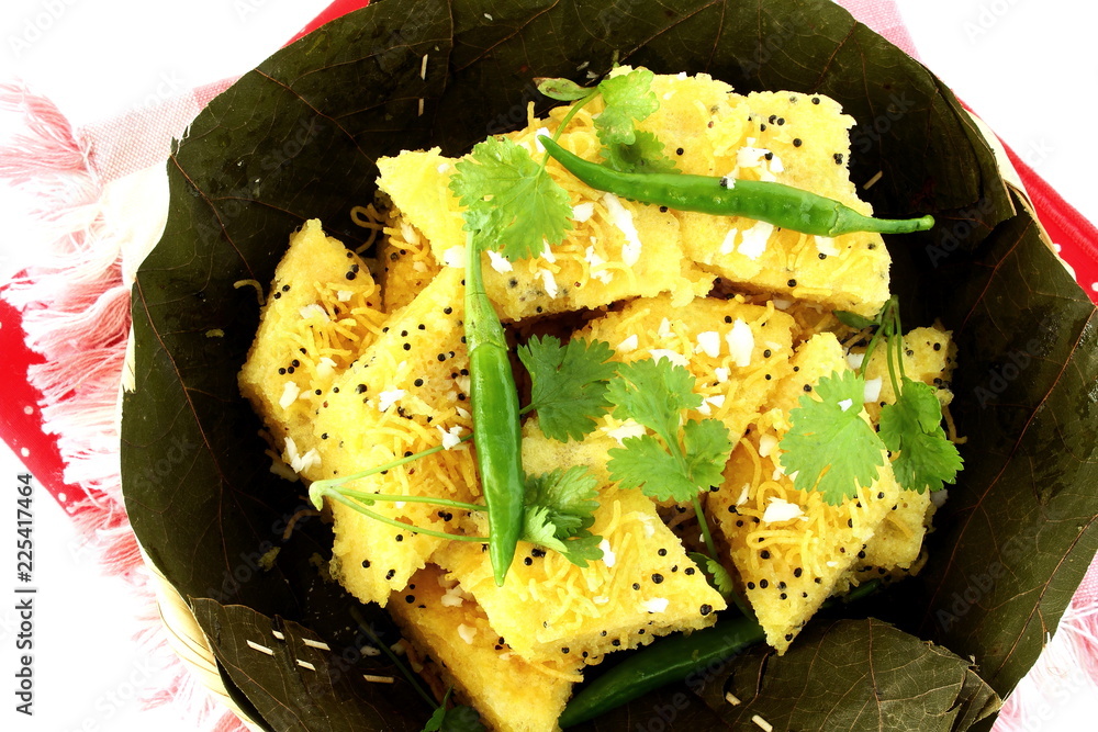 Indian gujarati Traditional Street Food Khaman Dhokla snack made from ...