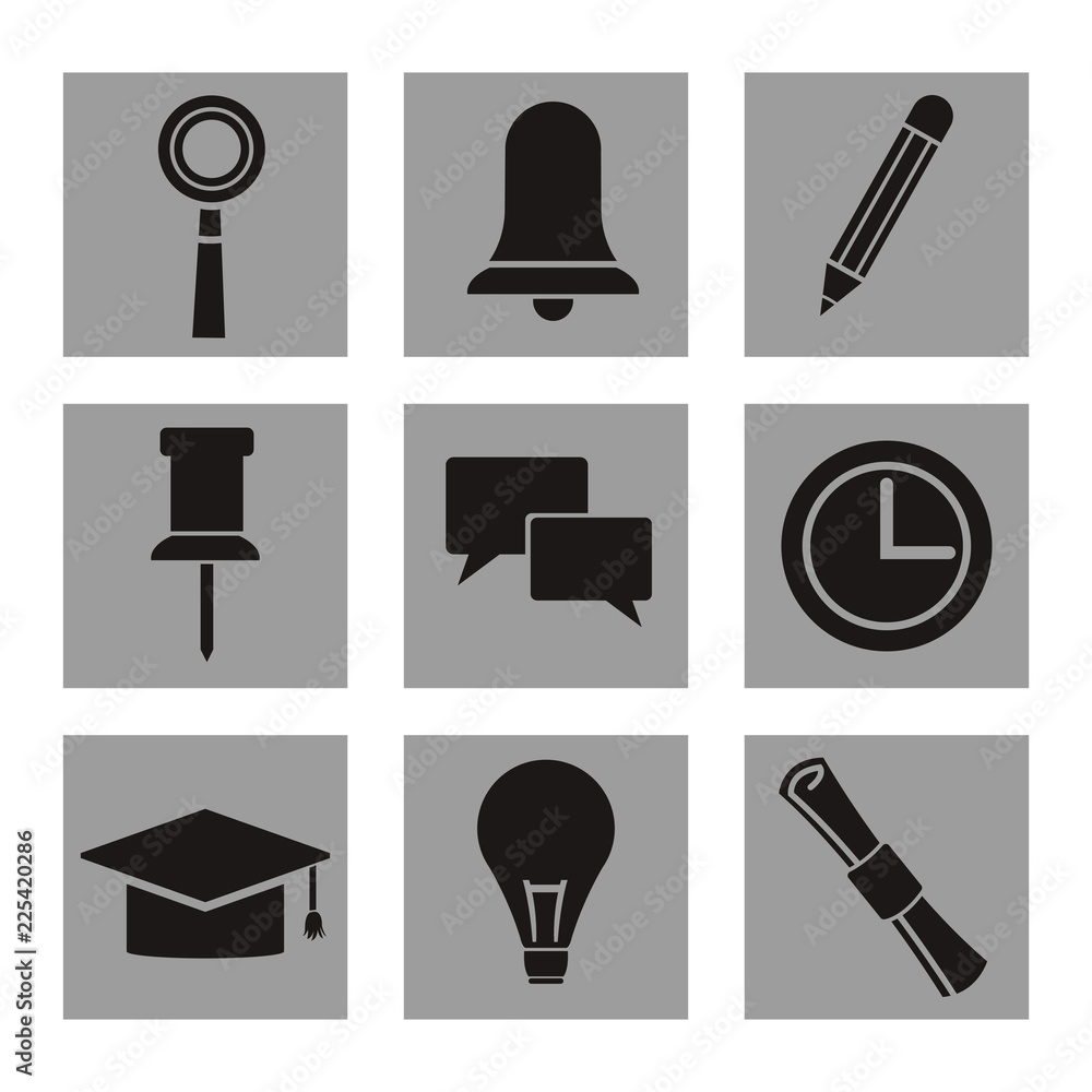 white background with square frame monochrome with icons academic ...