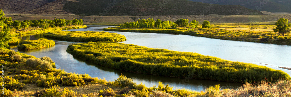 Panorama of the Green River as it flows through Browns Park National ...