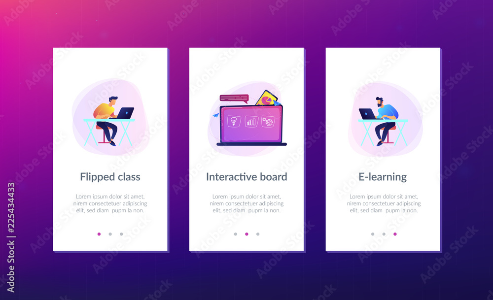 Students with laptops sitting behind interactive board with data ...