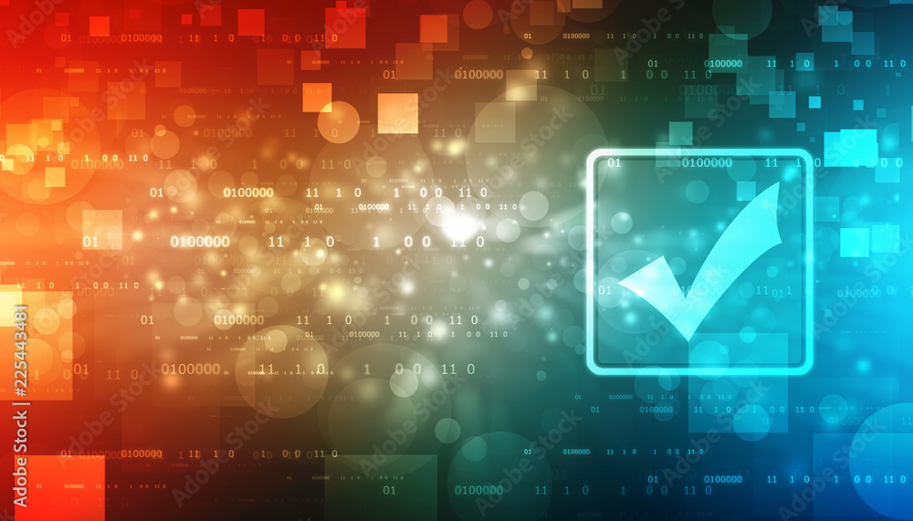 Check mark symbol in digital background, Technology abstract background ...