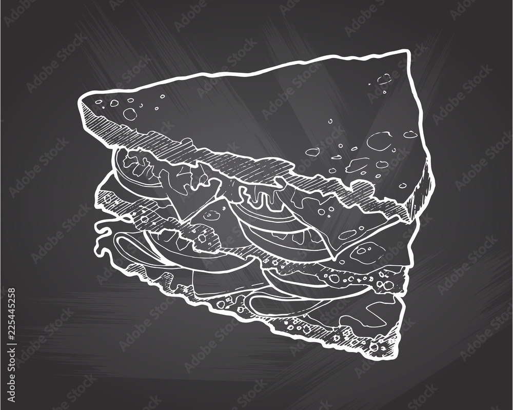 illustration of a sandwich . Hand drawn food illustration. Fast food ...