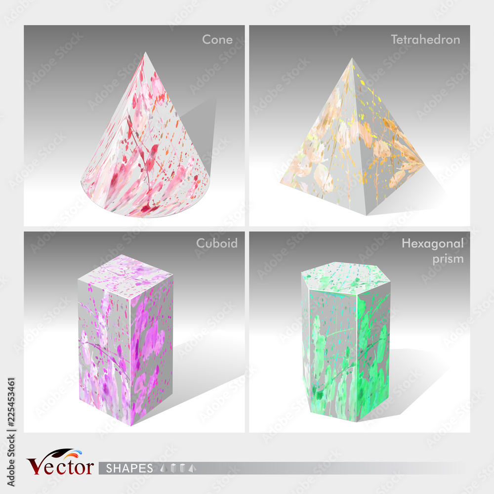 Vectors of cone, tetrahedron, cuboid and hexagonal prisms Stock Vector ...