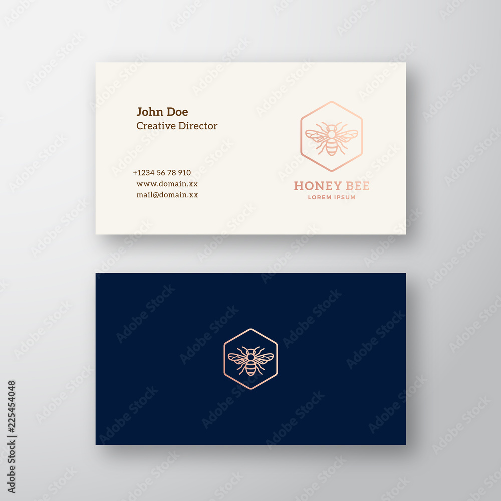 Honey Bee Abstract Elegant Vector Logo and Business Card Template. Line ...