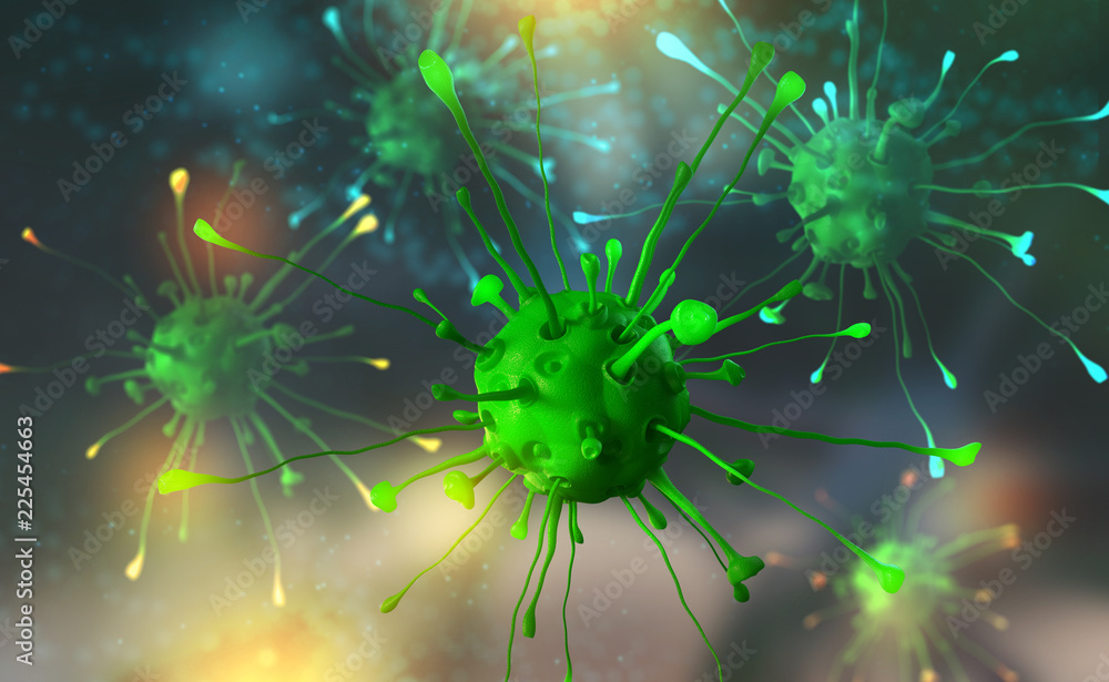 Flu and common cold. Infection in the body. Microbes under the ...