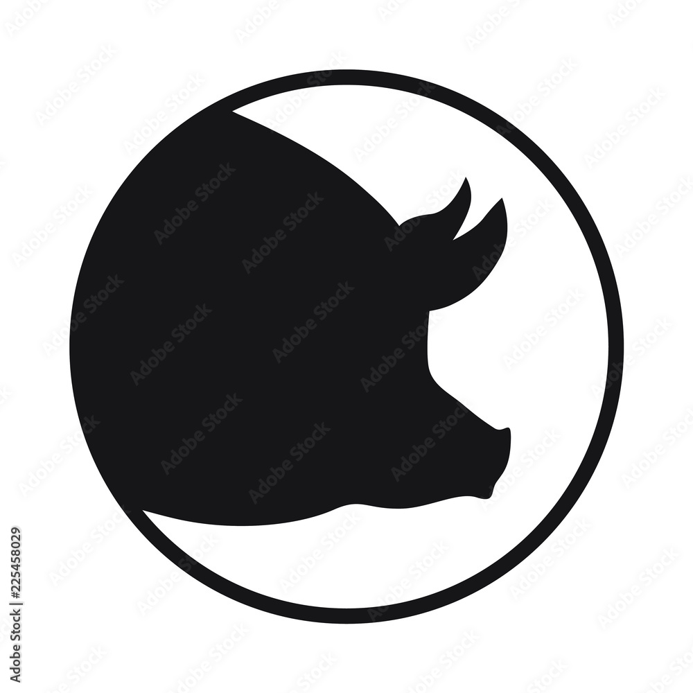 Pig graphic sign. Head pig black silhouette in the circle isolated on ...