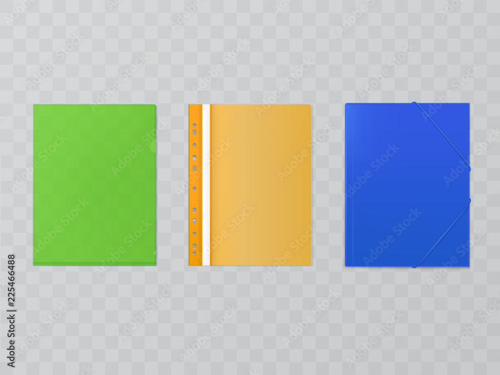 Vector three bright plastic folders - set of office supplies. Files ...