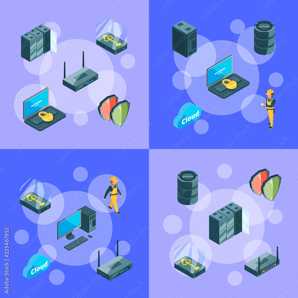 Vector electronic system of data center icons infographic concept ...