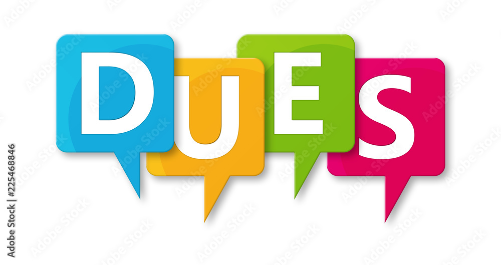 Dues - letters written in beautiful boxes on white background Stock ...