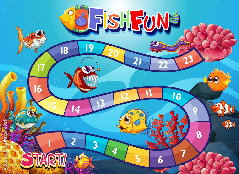 Underwater fish board game template Stock Vector | Adobe Stock