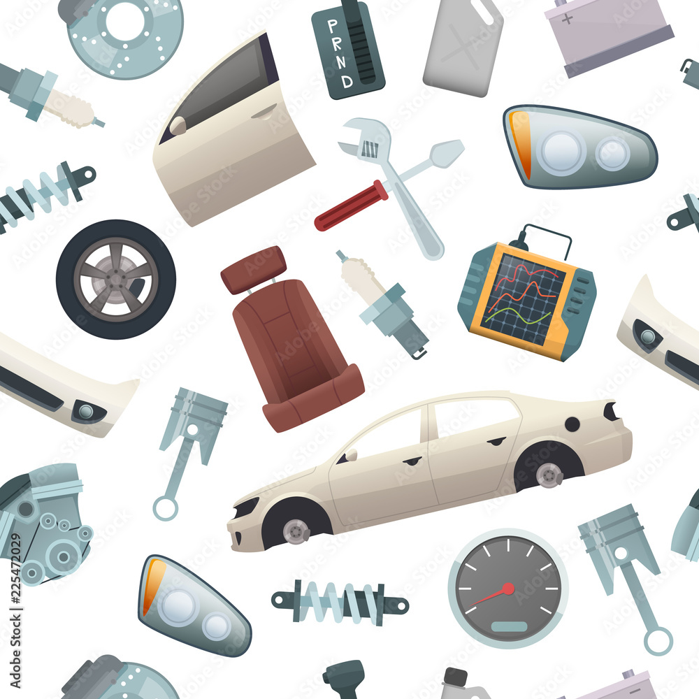 Vetor de Car tools pattern. Mechanic details of automobile isolated ...