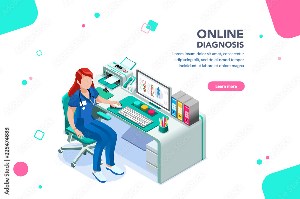 Concept with characters, treatment and exam patient, specialist cartoon ...