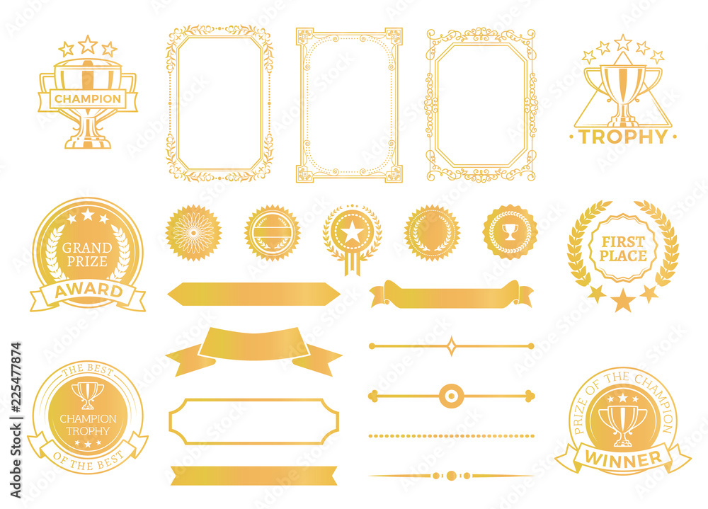 First Place Certificates and Diploma Decor Set Stock Vector | Adobe Stock
